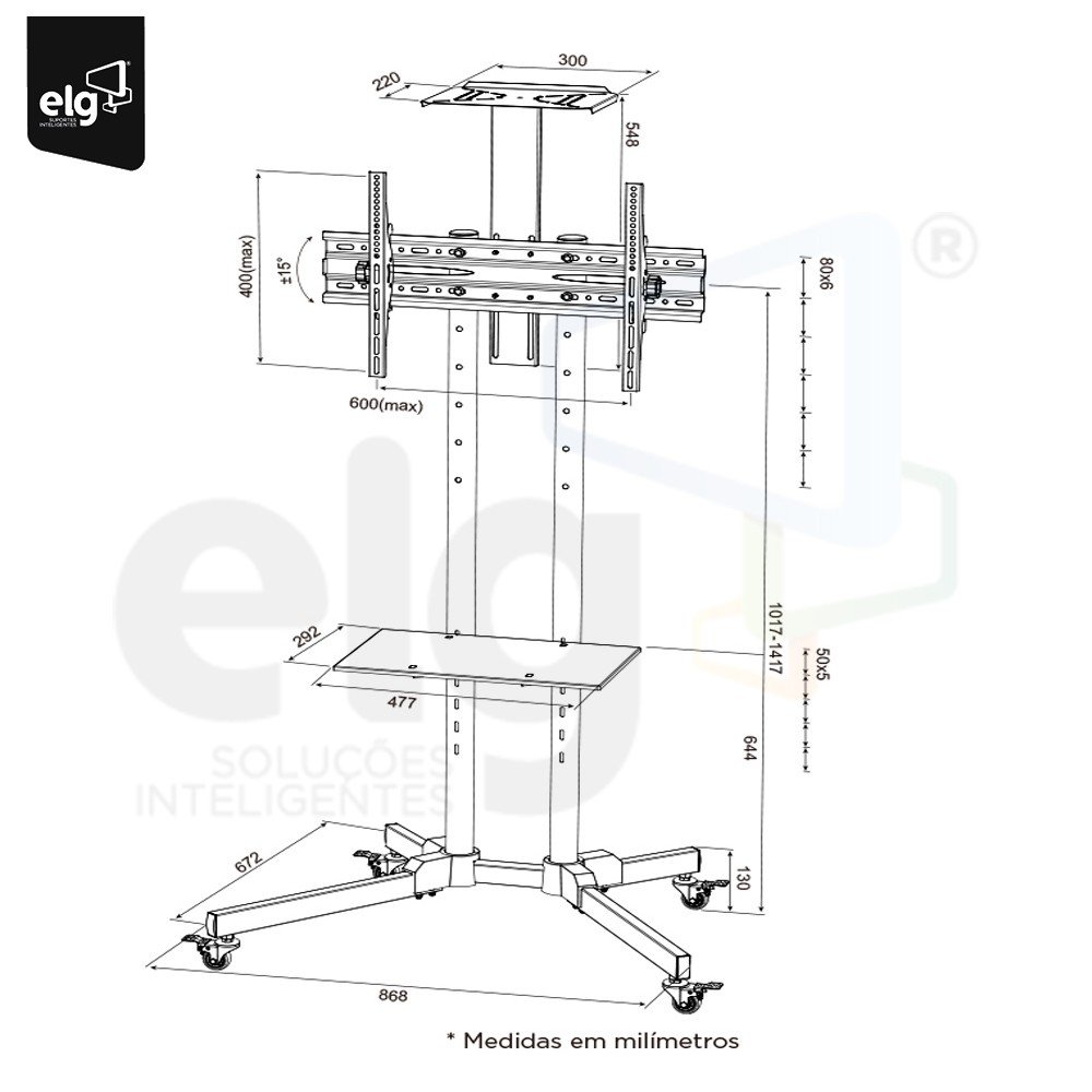 Suporte Pedestal TV 32 a 75 Rodízios A06V6_S ELG