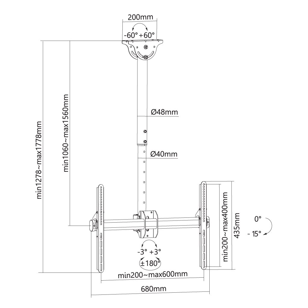 Suporte de Teto TV 37 a 70 Giratório CTS946