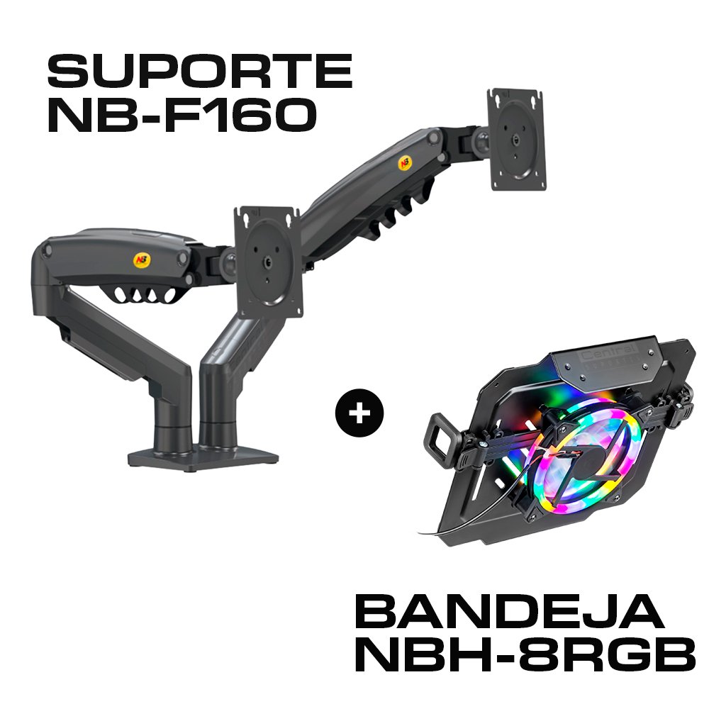 Suporte Monitor Pistão a Gás NB-F160 + Bandeja Notebook NBH-8RGB